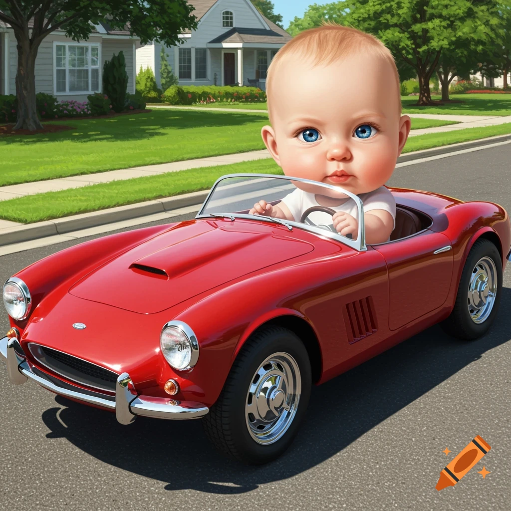 Baby in a realistic car on Craiyon