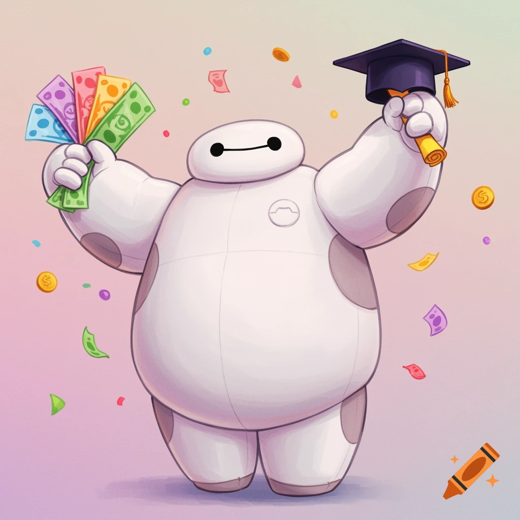 Cartoon blue fish Dory wearing a graduation cap and smiling on Craiyon