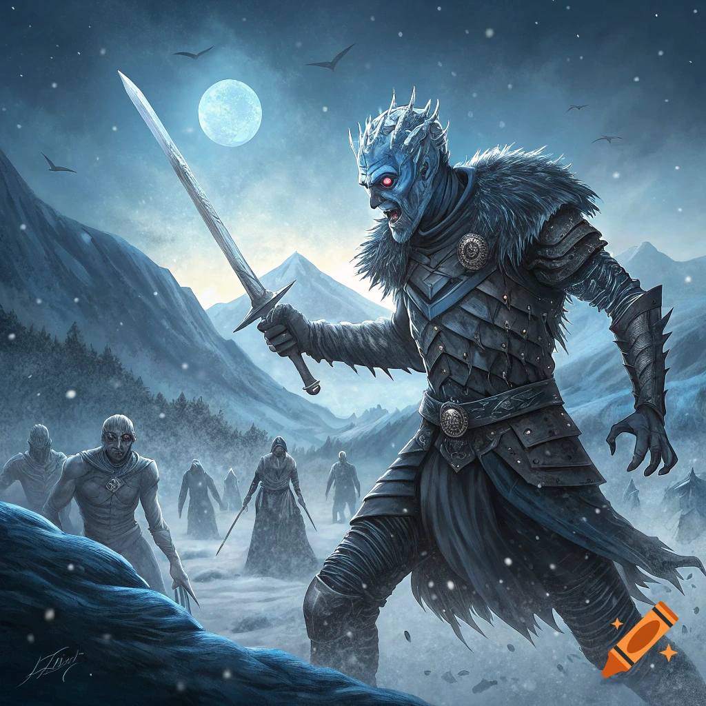 Night King killing zombies in frozen tundra scene from Game of Thrones ...