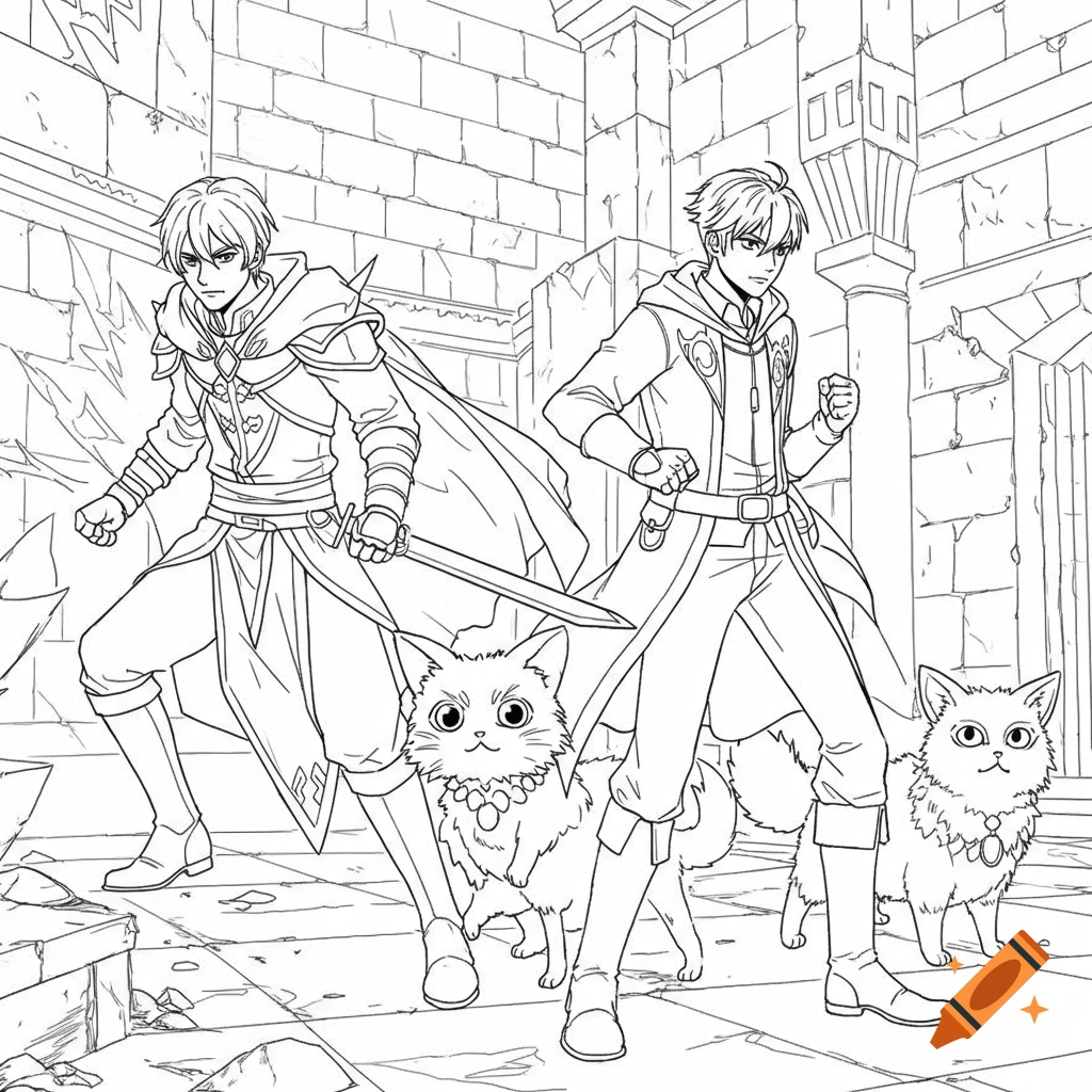 Sung Jinwoo, Igris, and Beru coloring page from Solo Leveling on Craiyon