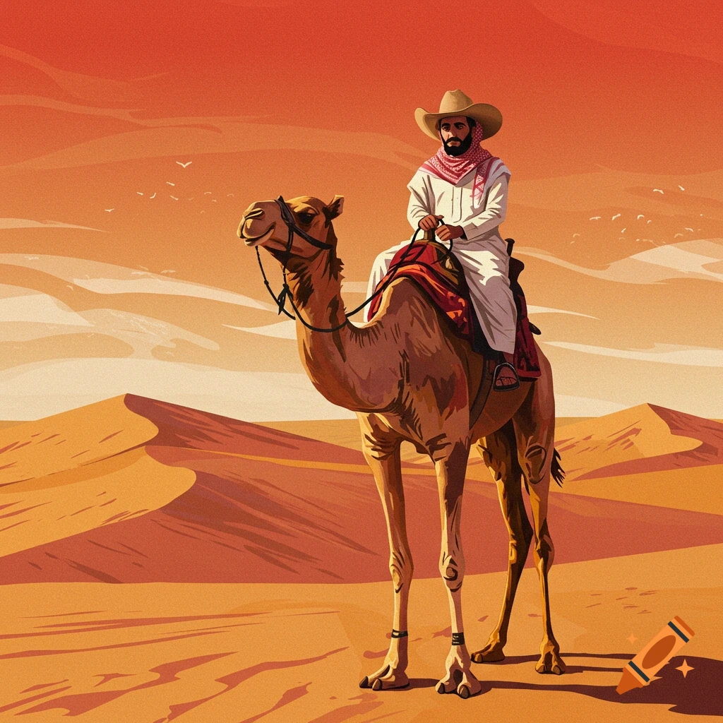 A digital illustration of a person in traditional clothes and a cowboy ...