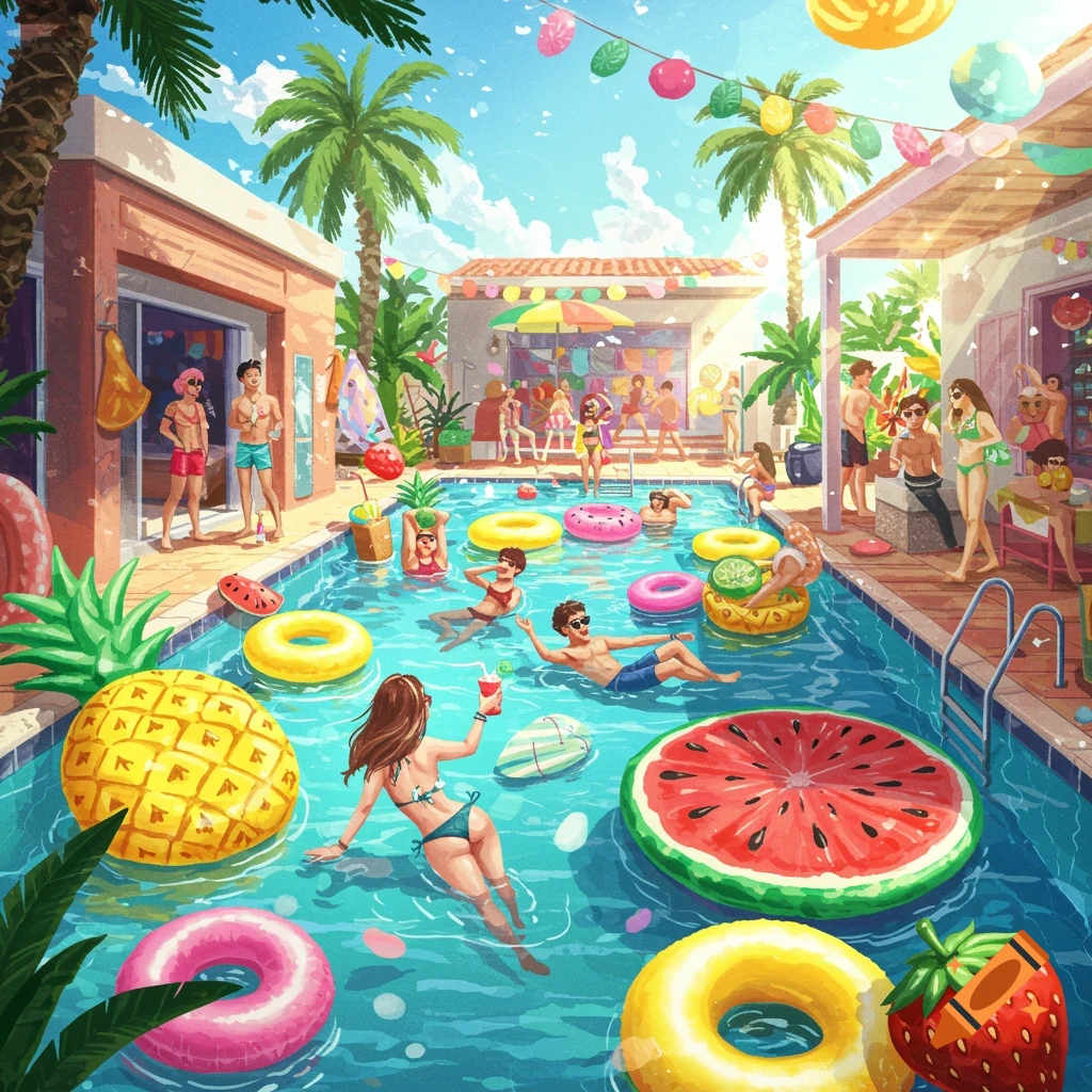 Cartoon Swimming Pool Party