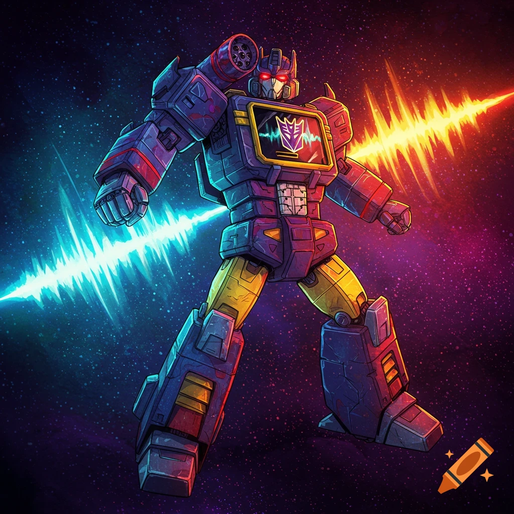 The robot Sentinel Prime is standing in a futuristic city. on Craiyon