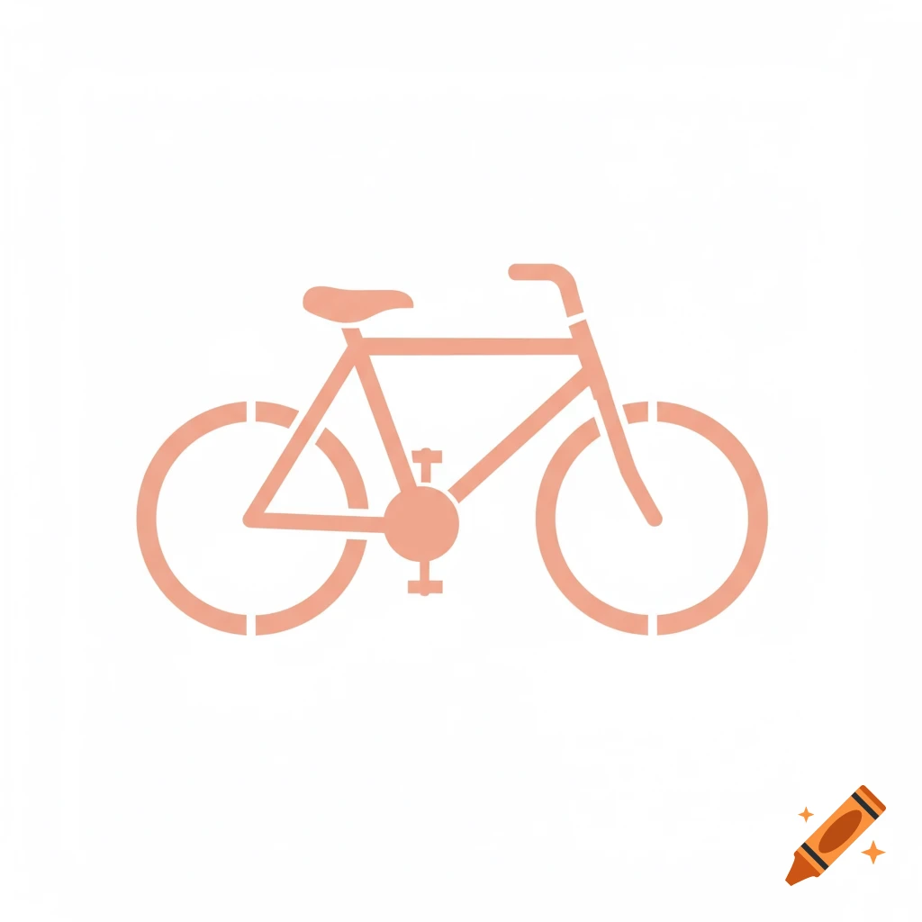 A simple stencil graphic of a bicycle in peach pink on a white ...