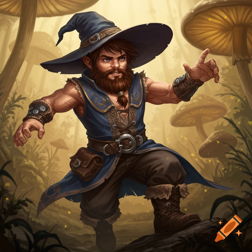 Muscular gnome barbarian in wizard outfit on Craiyon