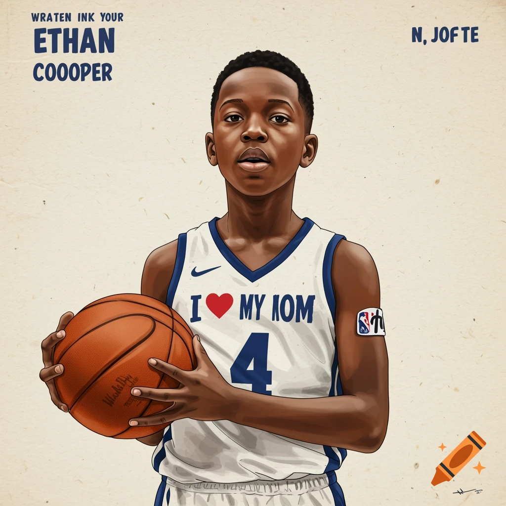 Memorial poster for Ethan Cooper, child basketball player, number 4, "I ...