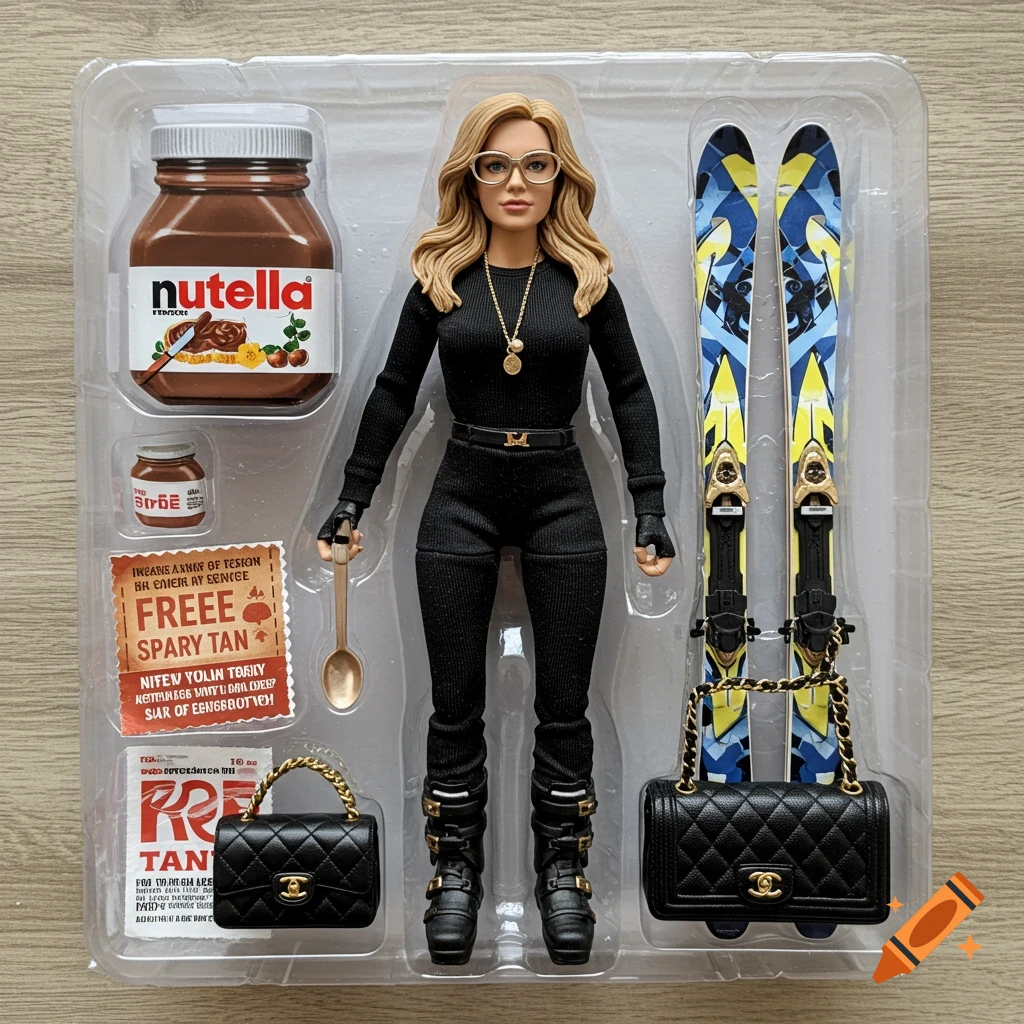 Action figure of Jodi with Nutella, skis, spray tan coupon, and Chanel ...