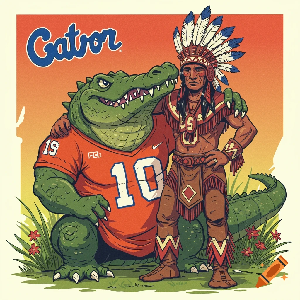 Florida Gator with arm around FSU Seminole on Craiyon