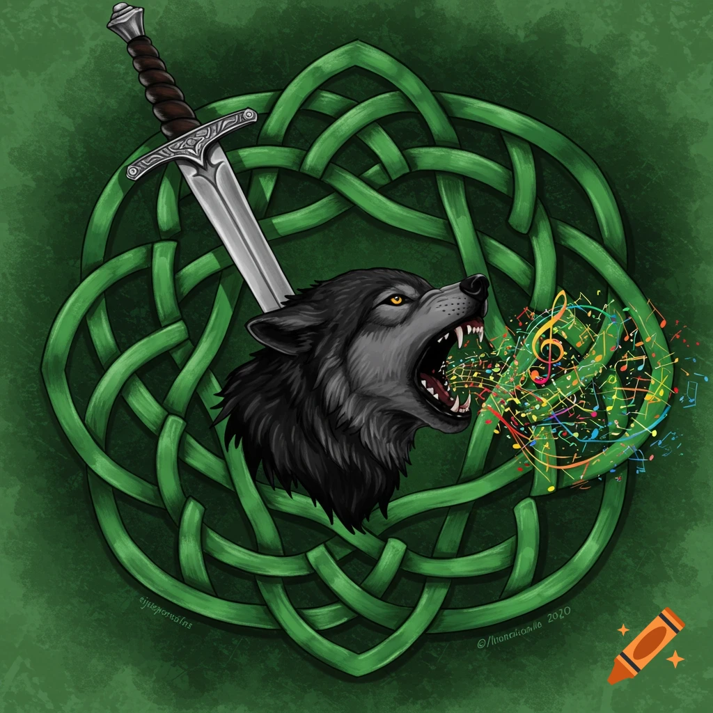 Celtic knot tattoo design with photorealistic wolf howling musical ...