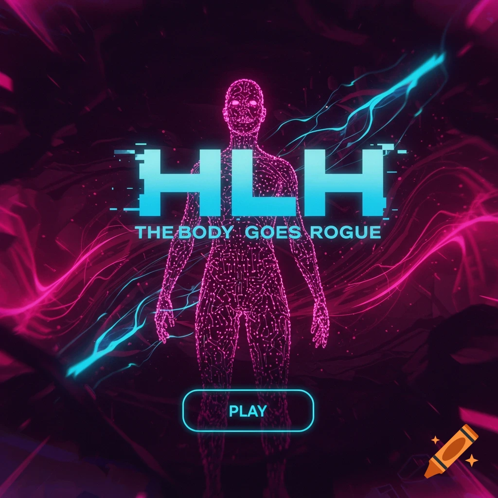 HLH: The Body Goes Rogue video game start screen on Craiyon