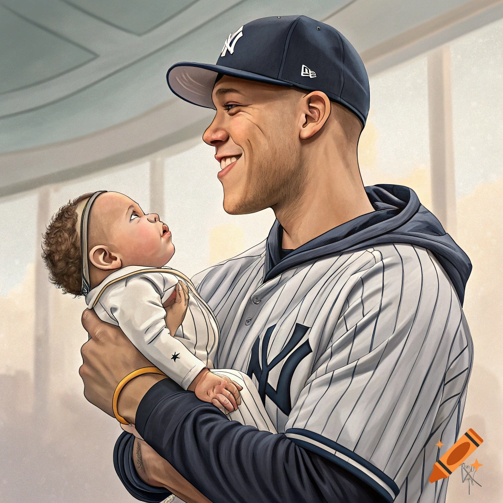 Aaron Judge, a New York Yankees baseball player, in uniform, holding a ...