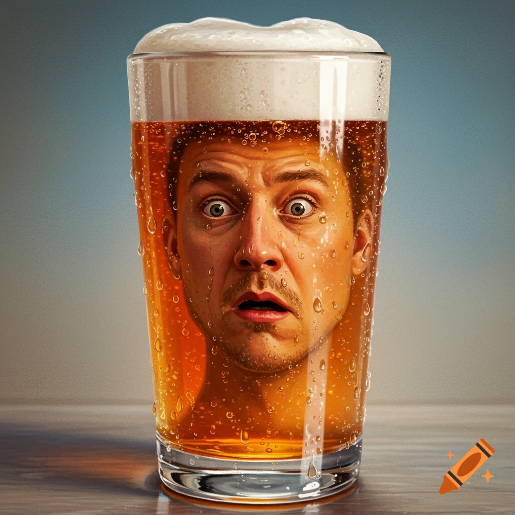 Human in a glass of beer on Craiyon