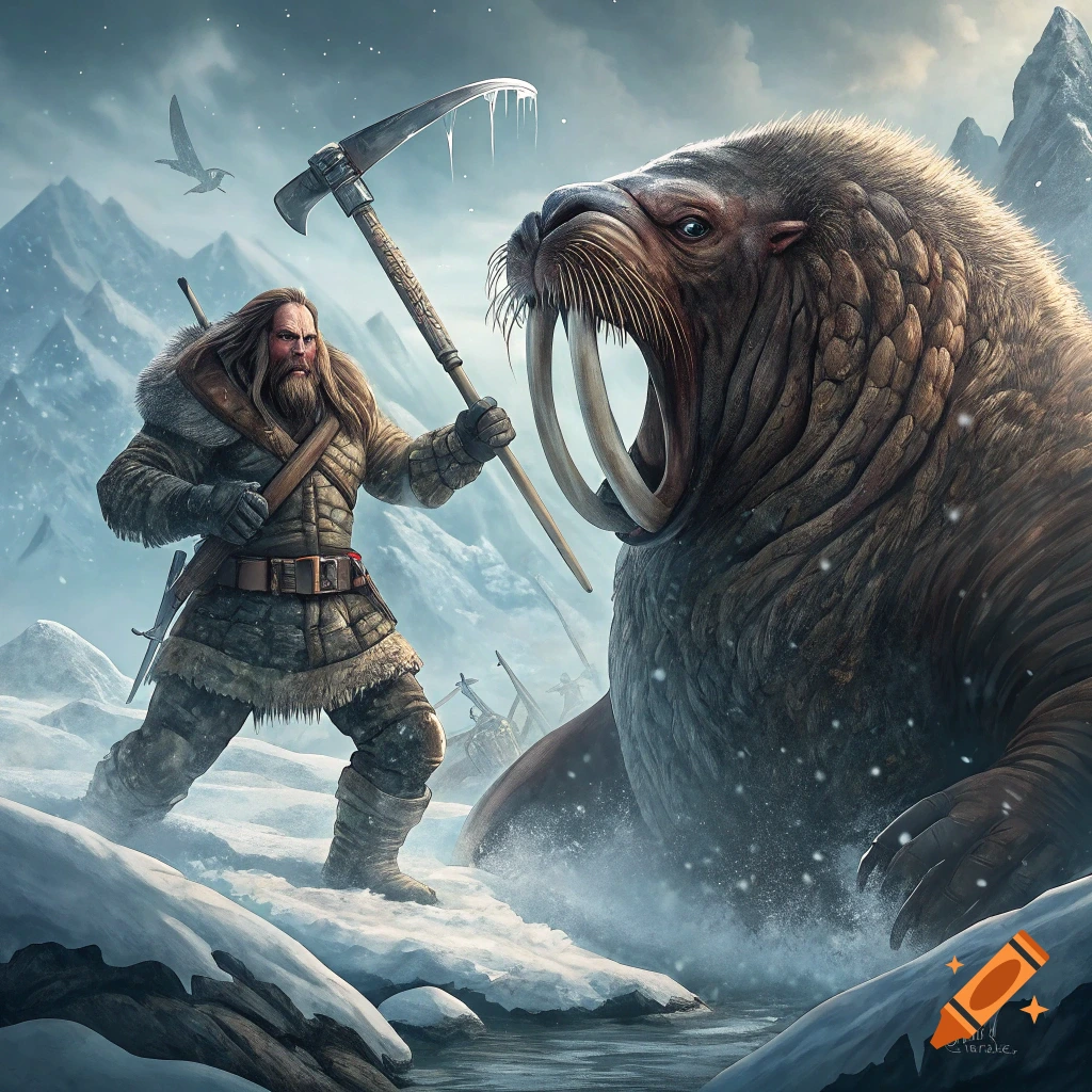 Arnold Schwarzenegger as a walrus fighting the Predator on Craiyon