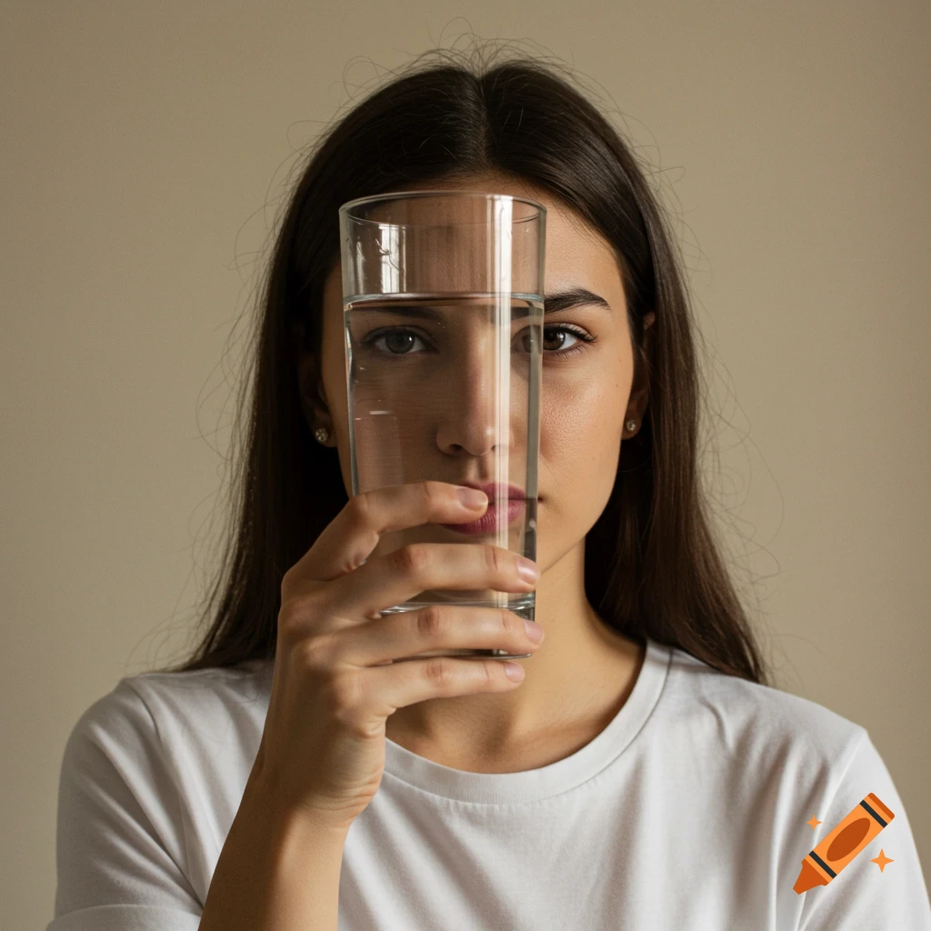 Woman holding glass of water on Craiyon