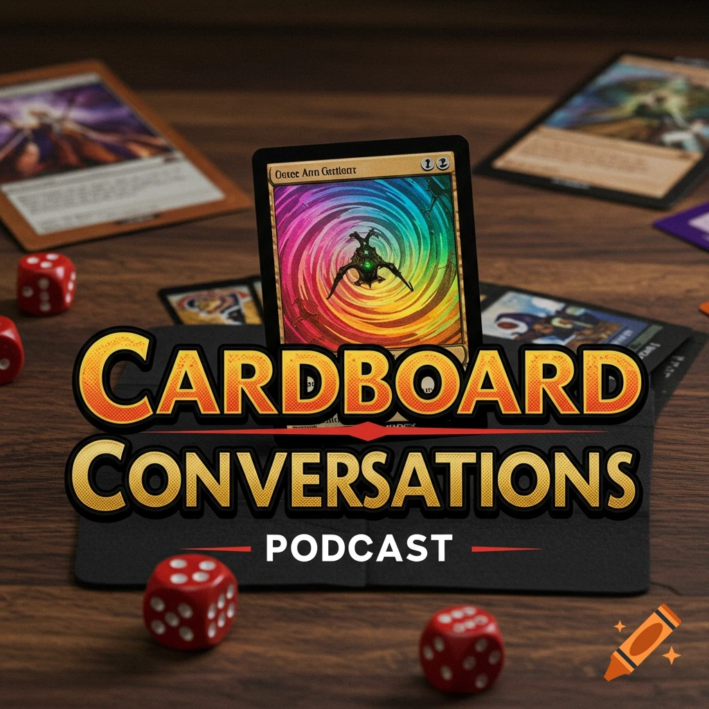Magic the Gathering podcast thumbnail, Cardboard Conversations on Craiyon