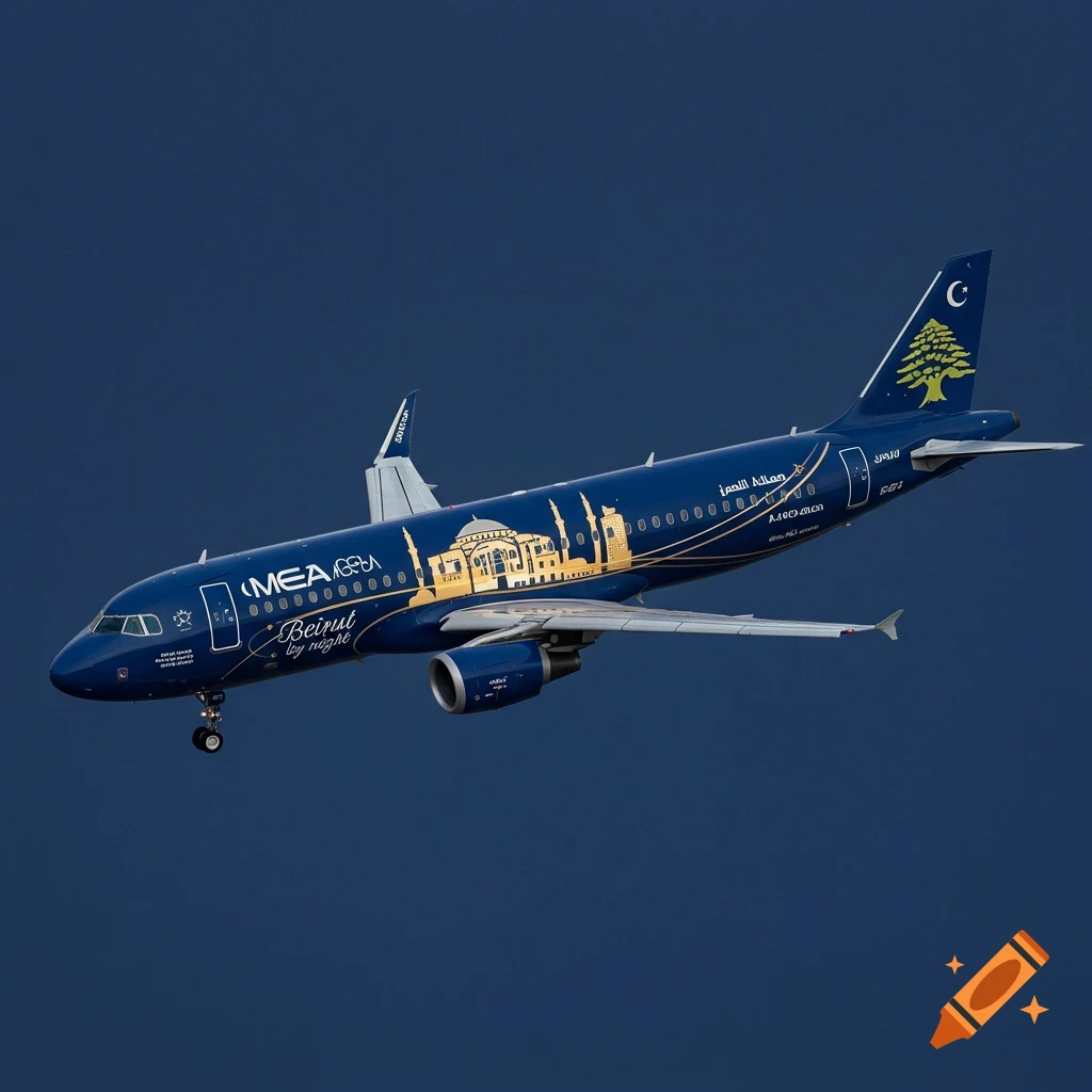 Beirut By Night MEA A320 livery with Beirut skyline, cedar tree, and ...