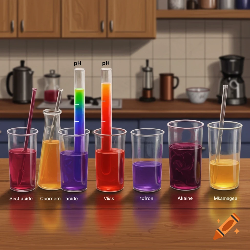 Red cabbage pH experiment with 14 cups showing color changes on a ...