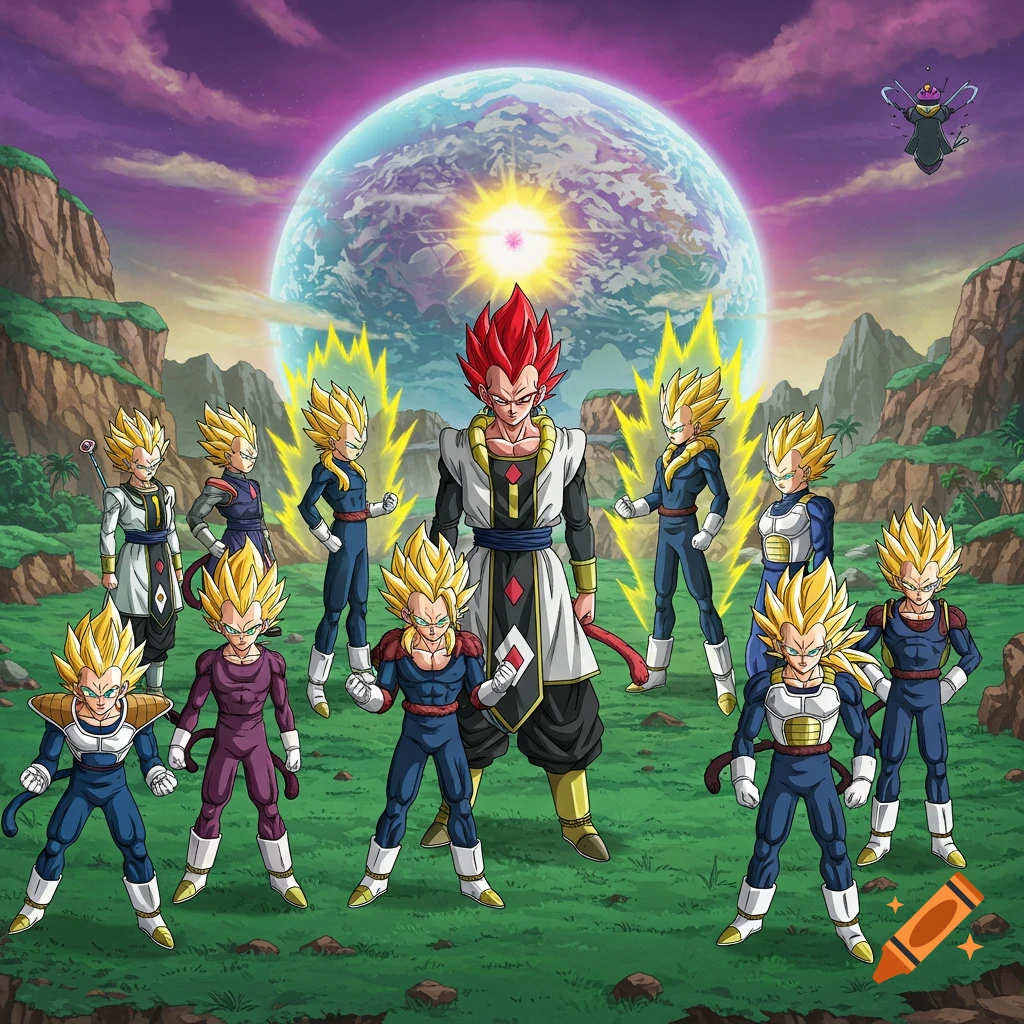 Planet Vegeta with Super Saiyans and Super Saiyan Gods on Craiyon
