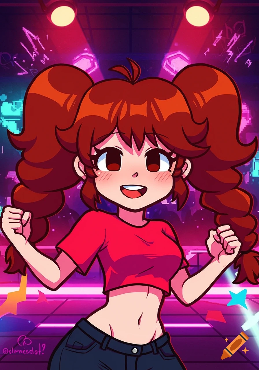 Girlfriend from Friday Night Funkin' wearing a crop top on Craiyon