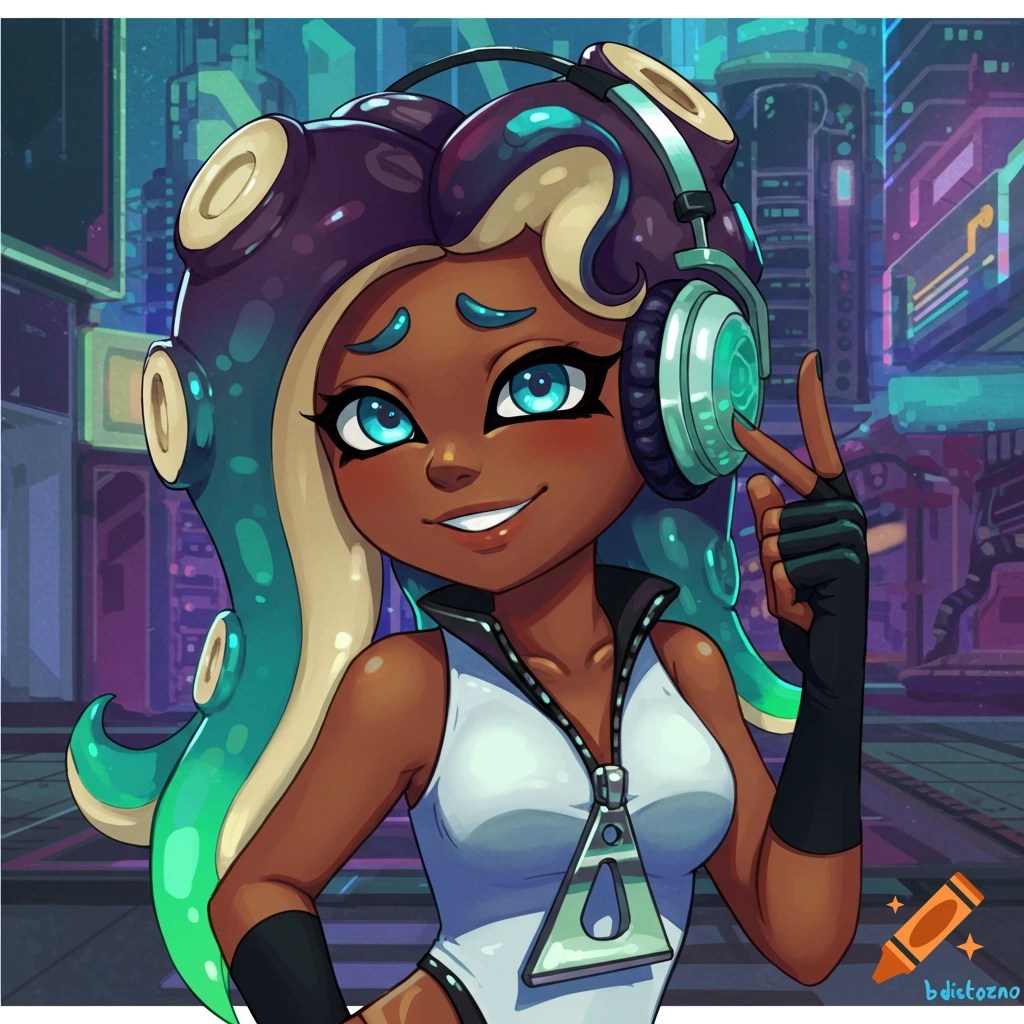 Anime style drawing of Marina from Splatoon wearing headphones and ...