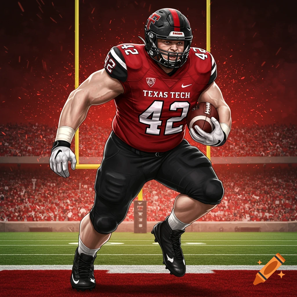 A football player in a red and black uniform number 42 is running with ...