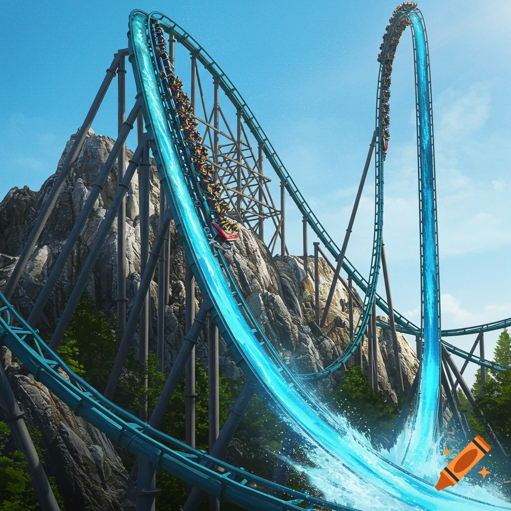 A theme park water ride with Moana characters and a large carved mask ...