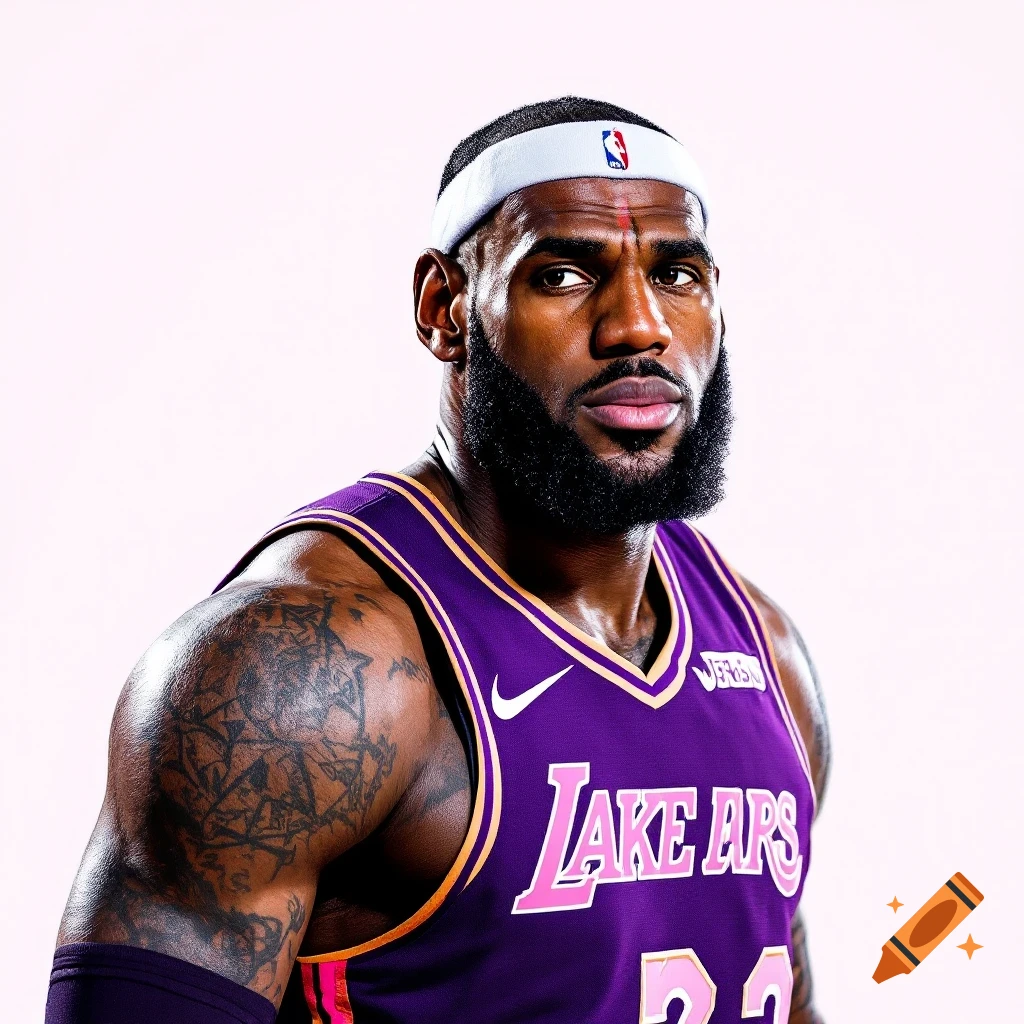 Close-up portrait of a man resembling LeBron James screaming and ...