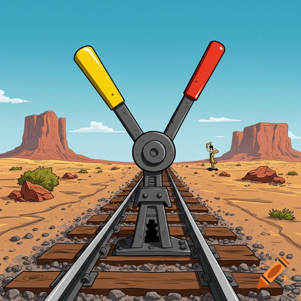 Cartoon railroad switch lever, Looney Tunes style on Craiyon