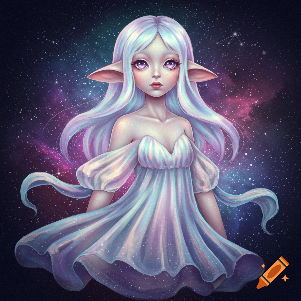 Ethereal human-like girl creature with flowy look on Craiyon