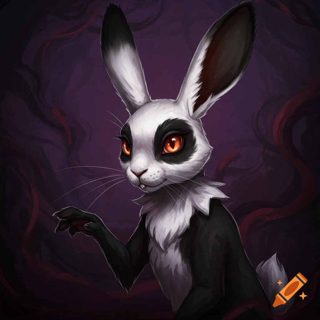 Harlequin rabbit looking evil on Craiyon