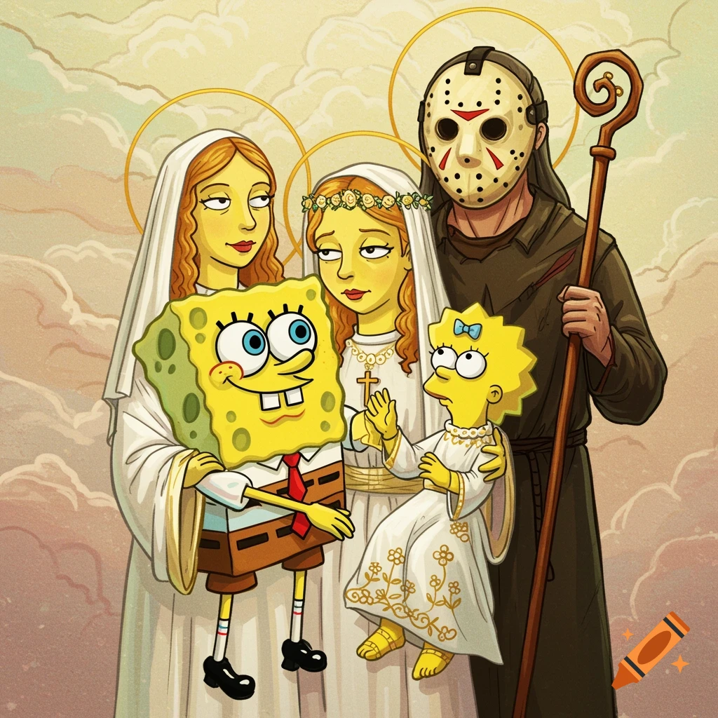 SpongeBob, Maggie Simpson, and Jason Voorhees depicted as holy figures ...