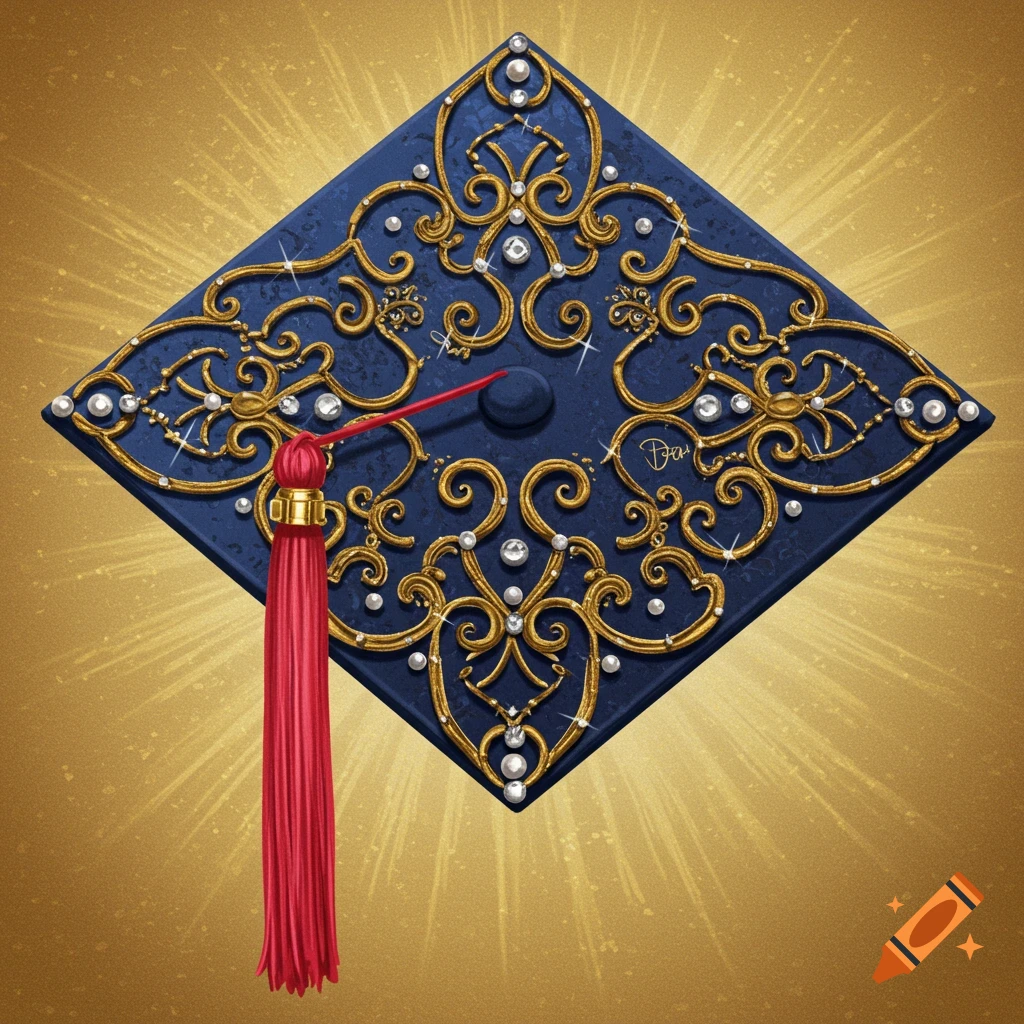 Decorated graduation cap with UTD CLASS of 2024 text, a building ...