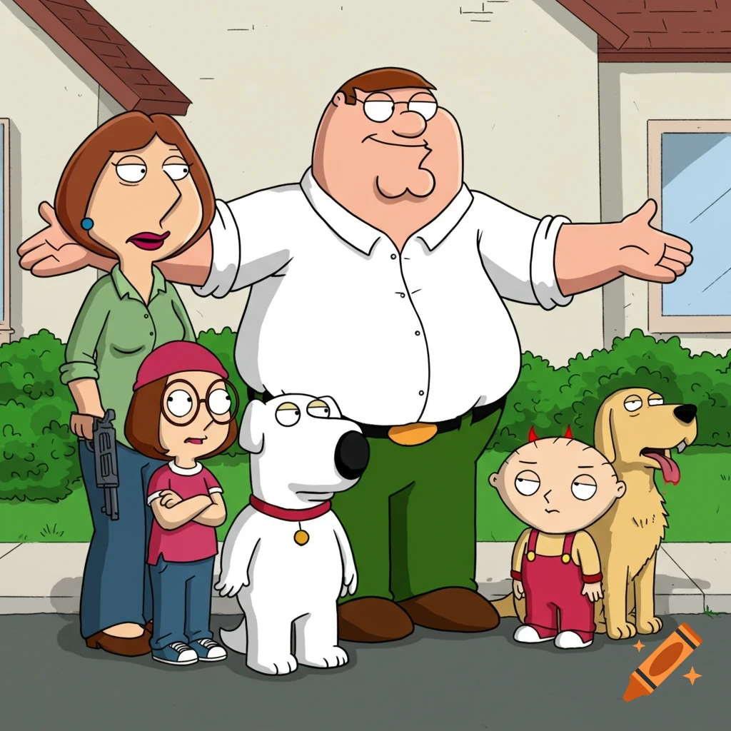 Two cartoon men in a park in Family Guy style, one muscular in a tank ...