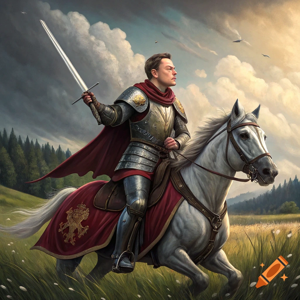 Elon Musk as a medieval soldier on horseback with sword on Craiyon