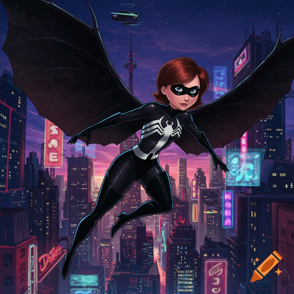 Anime Elastigirl from The Incredibles in Venom suit with black wings ...