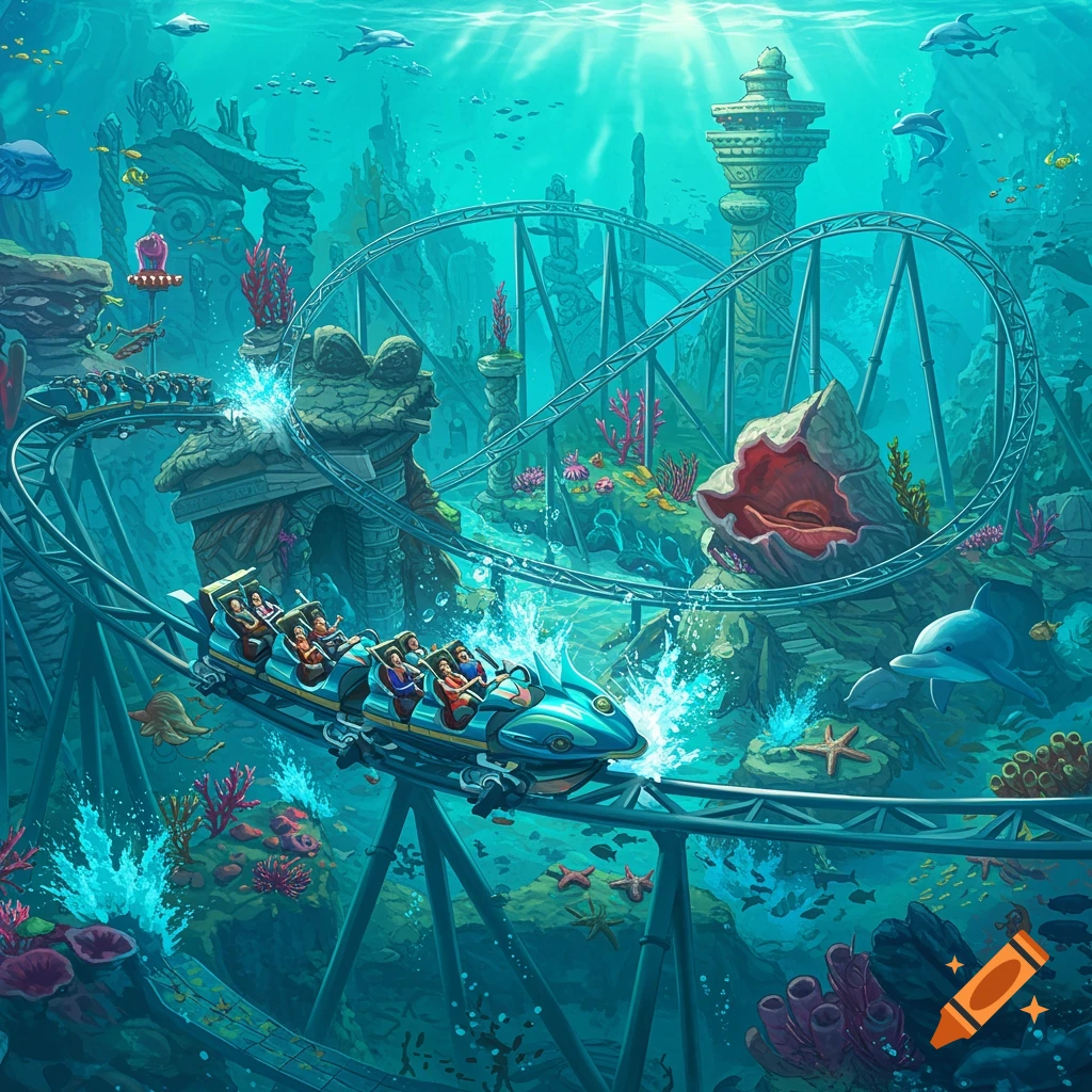 Illustration of a whimsical roller coaster winding through a forest ...