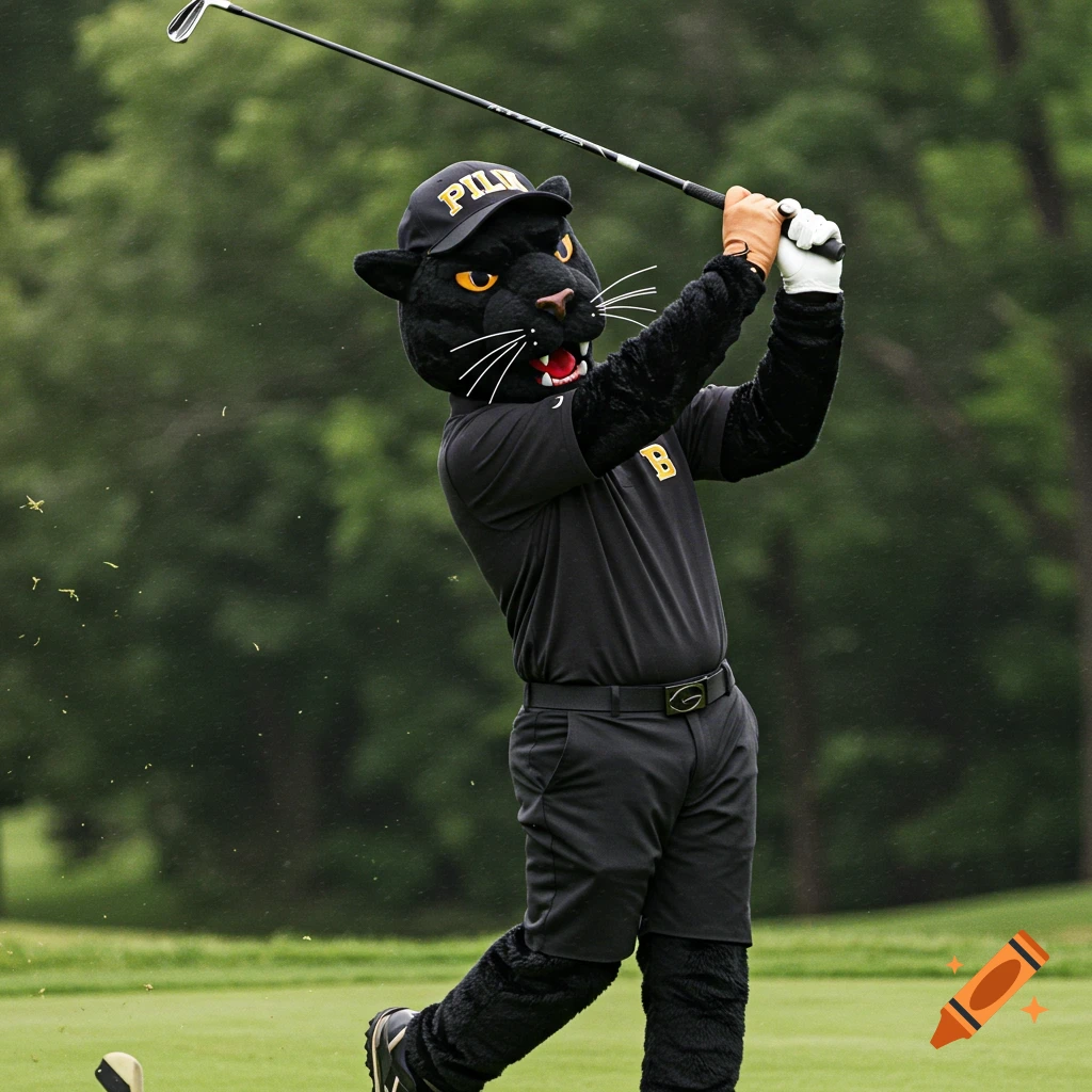 Panther school golf mascot swinging a driver on Craiyon