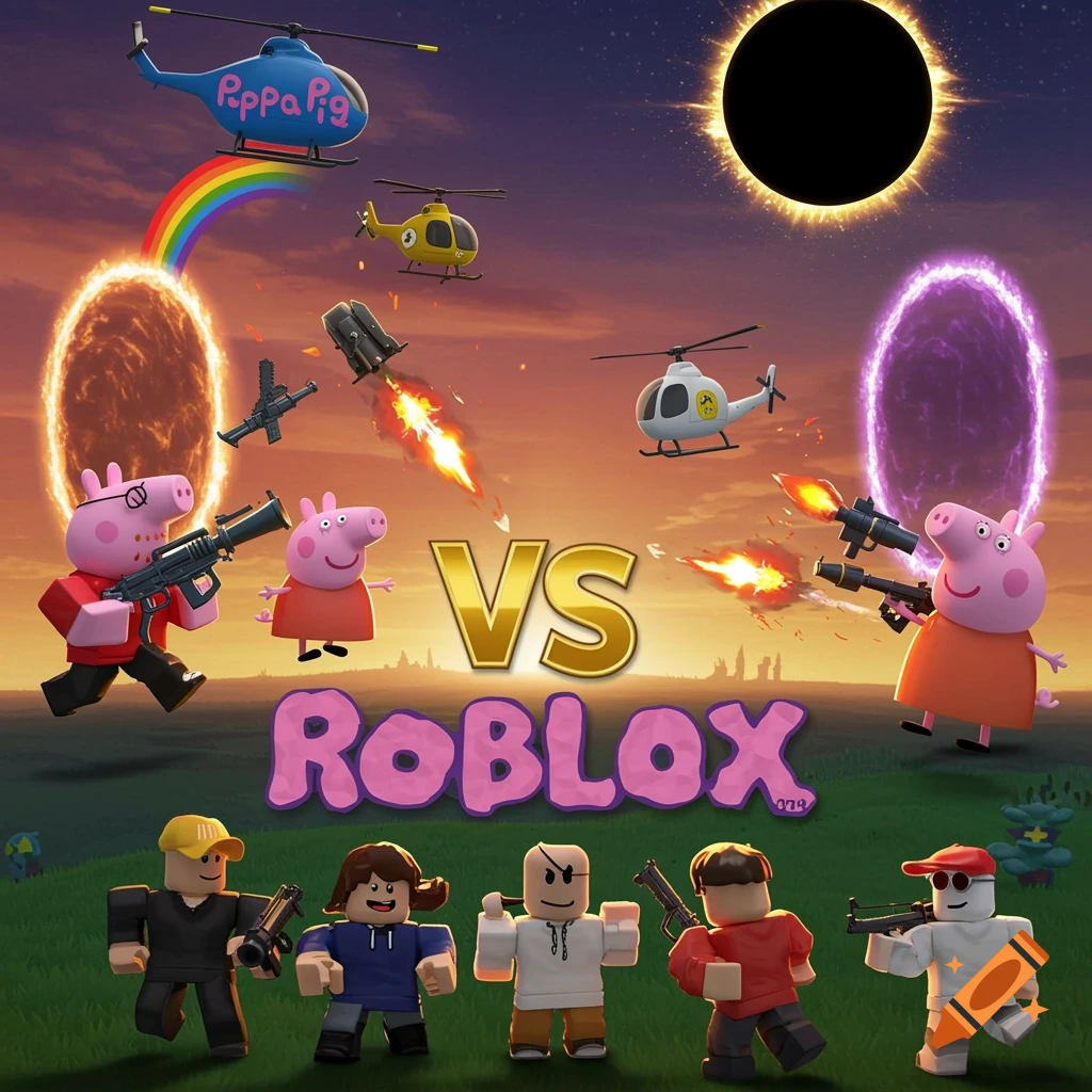 Roblox vs Peppa Pig movie thumbnail with characters fighting amidst ...