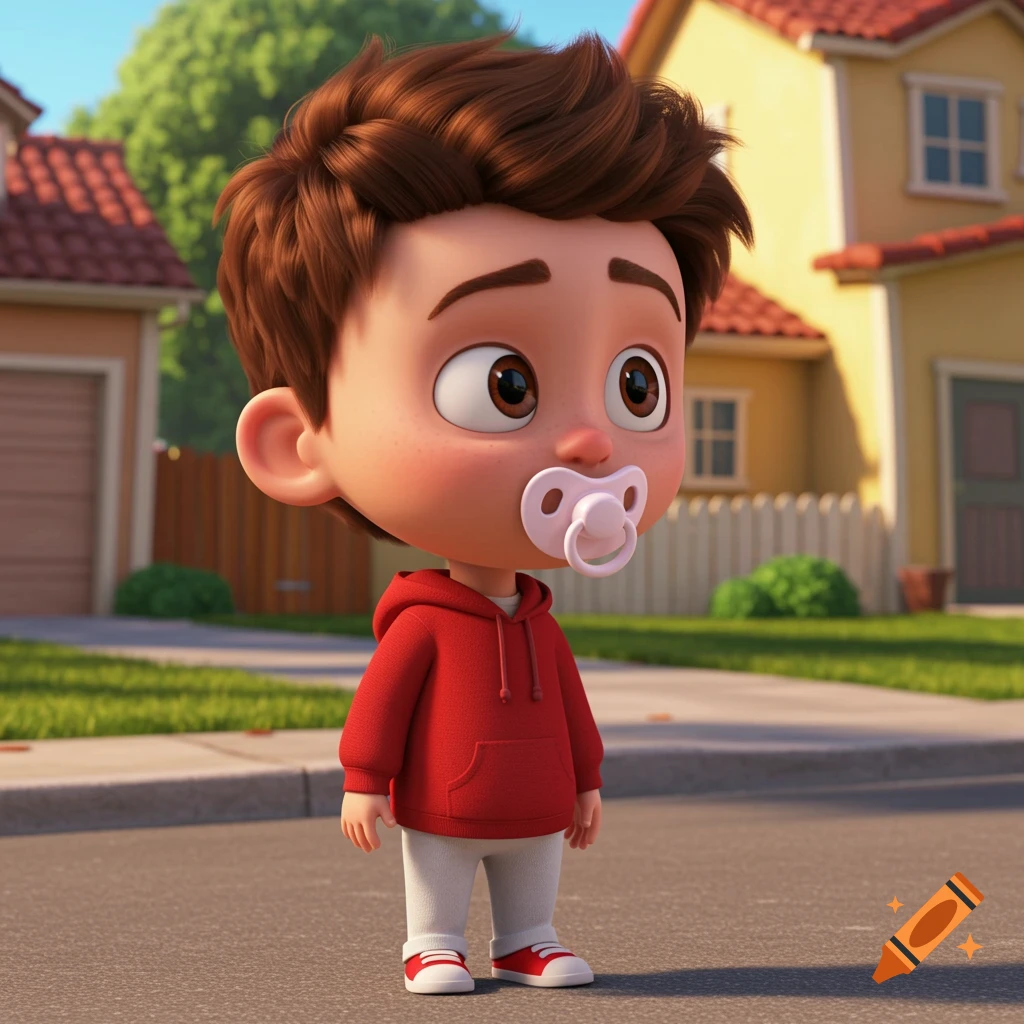 3D Pixar animation of Pedro, a cheerful 3-year-old boy in a red hoodie ...