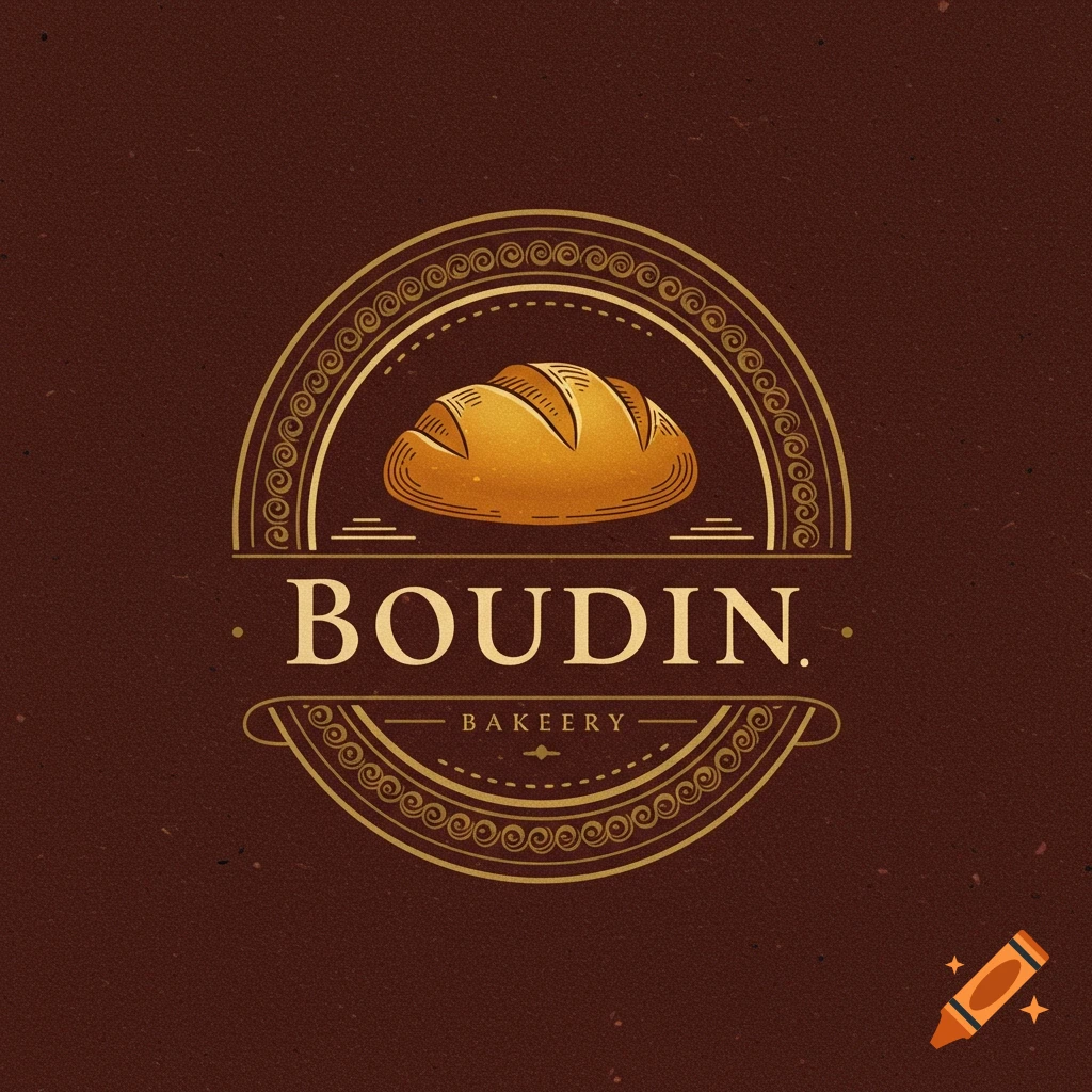 Vintage renaissance style logo for Boudin Bakery featuring a loaf of ...