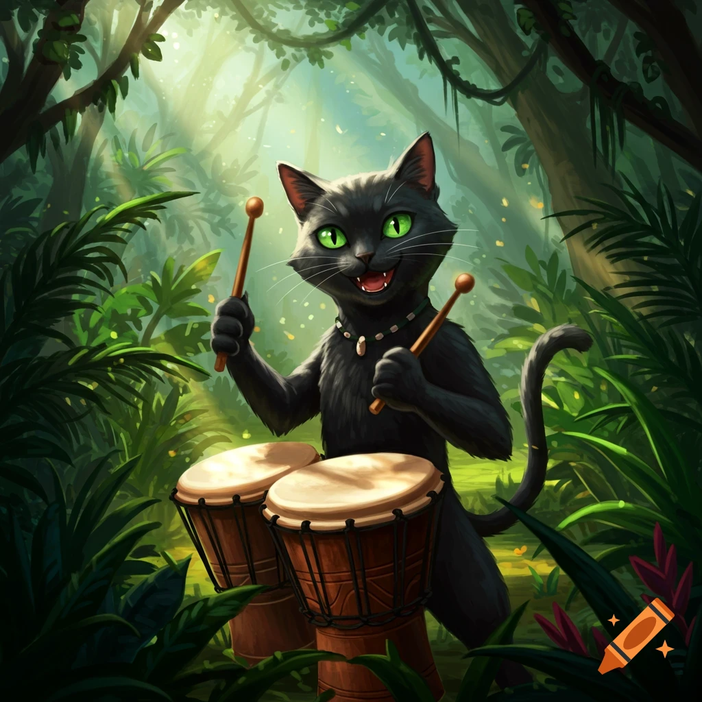 Angry cat playing drums on Craiyon