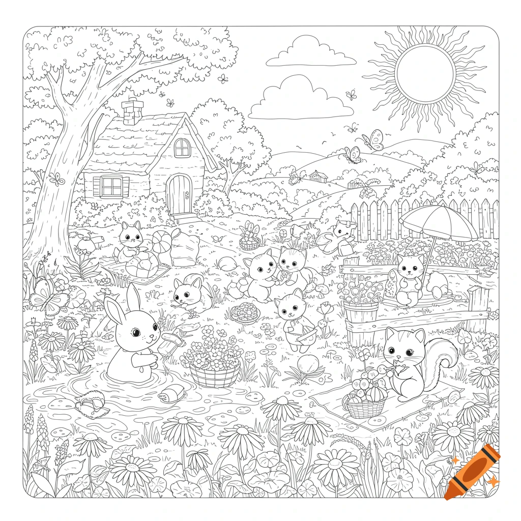 Black and white coloring page of woodland animals: owls, squirrels, and ...