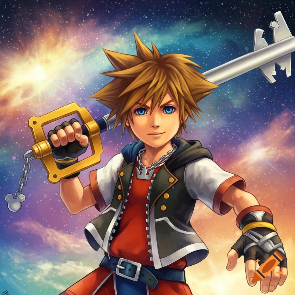 Silhouette of Sora from Kingdom Hearts holding a Keyblade against a ...