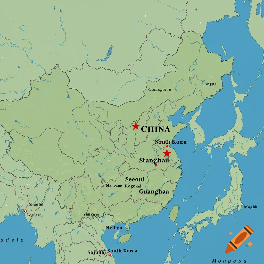 Map of Korean Peninsula, Eastern China, Mongolia, and Japan on Craiyon