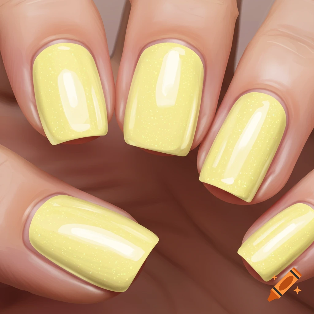 A close-up shot of light yellow painted fingernails on Craiyon