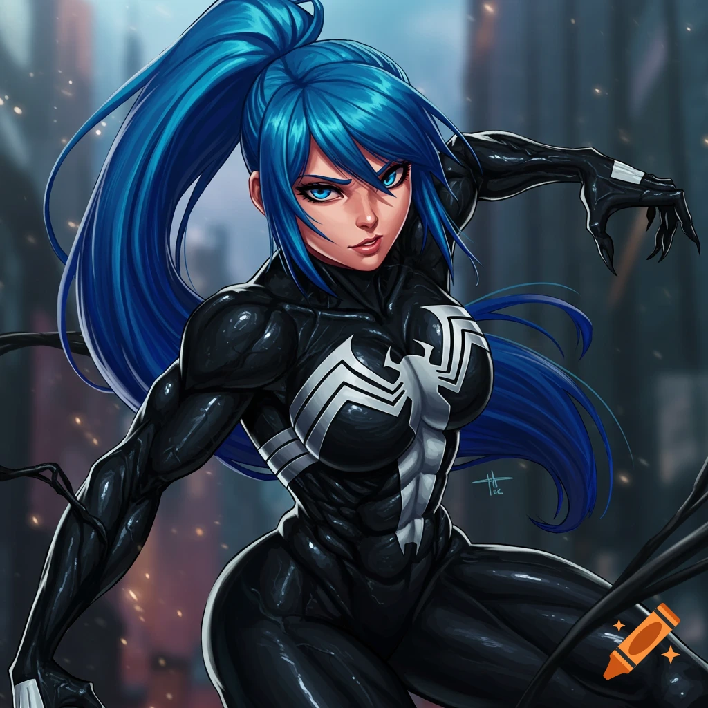 Anime Elasta girl in black venom suit on Craiyon