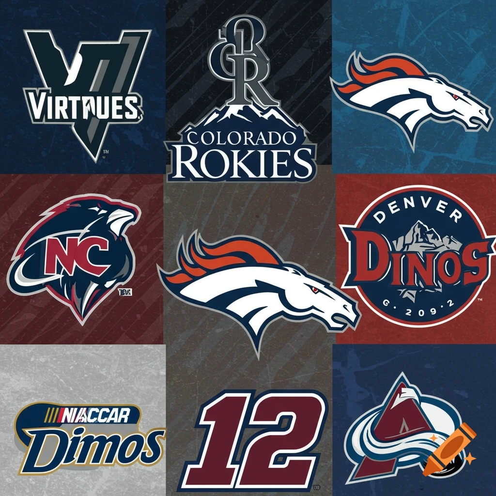 Collage of sports logos including virtus.pro, Colorado Rockies, Denver ...