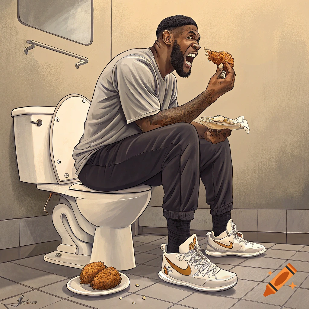 LeBron James on skibidi toilet eating fried chicken on Craiyon