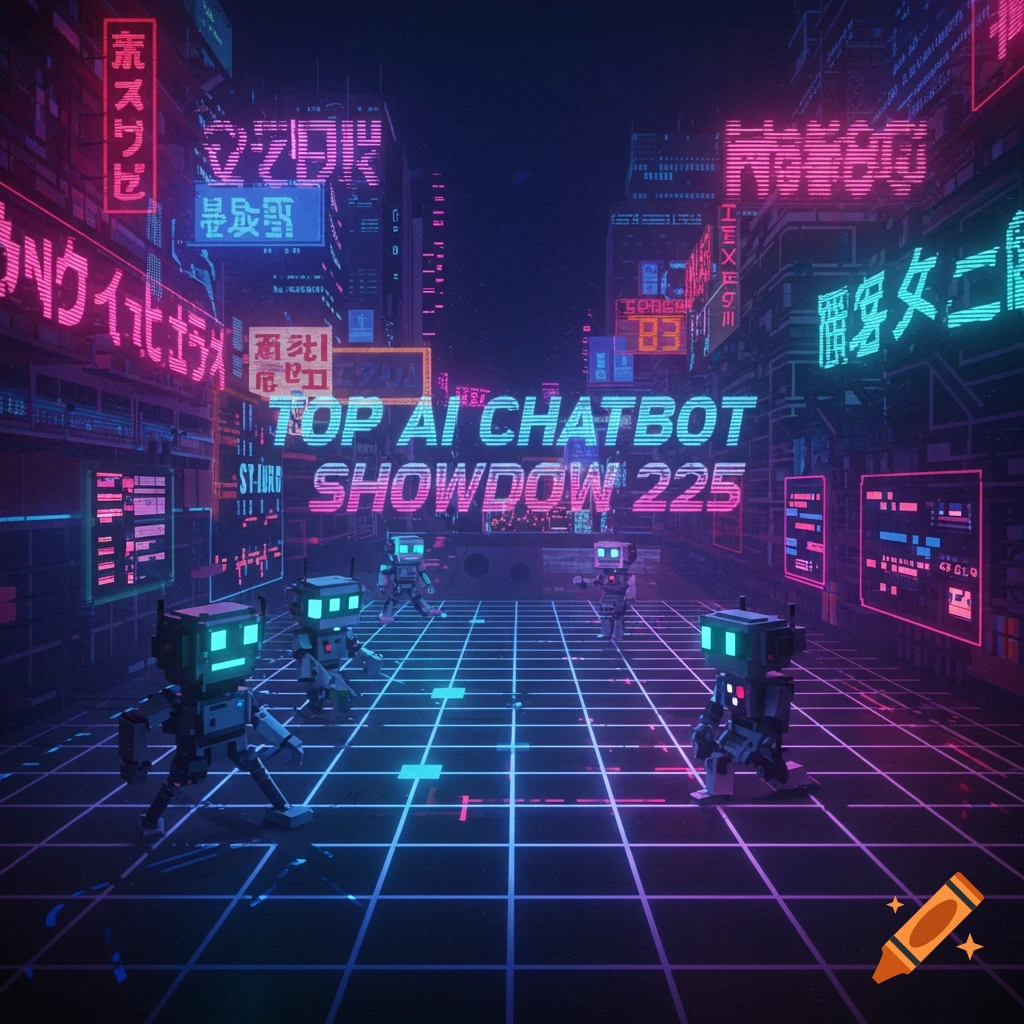 8-bit cyberpunk thumbnail for AI chatbot tier list video on Craiyon