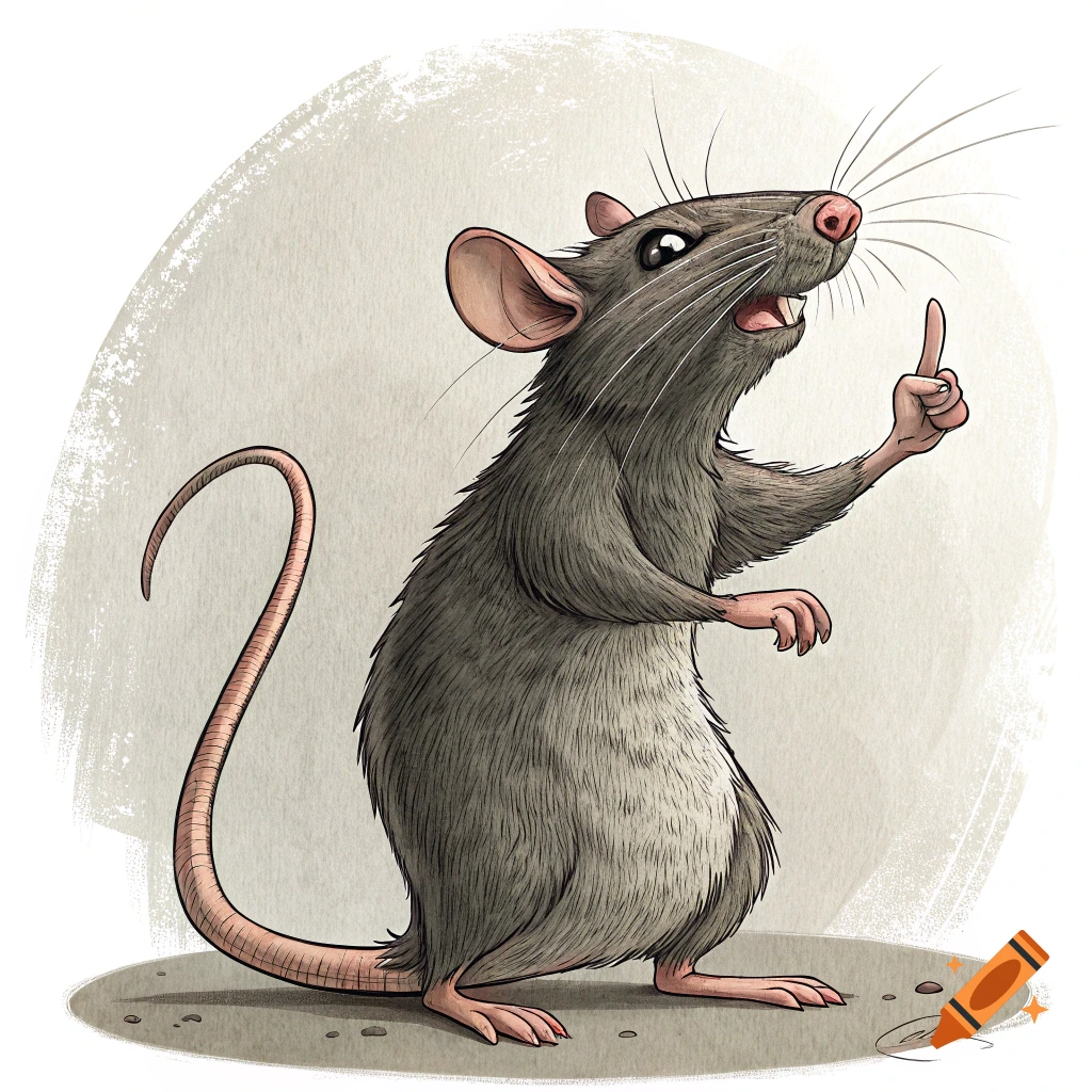Illustrated rat standing up and pointing one finger upwards. on Craiyon